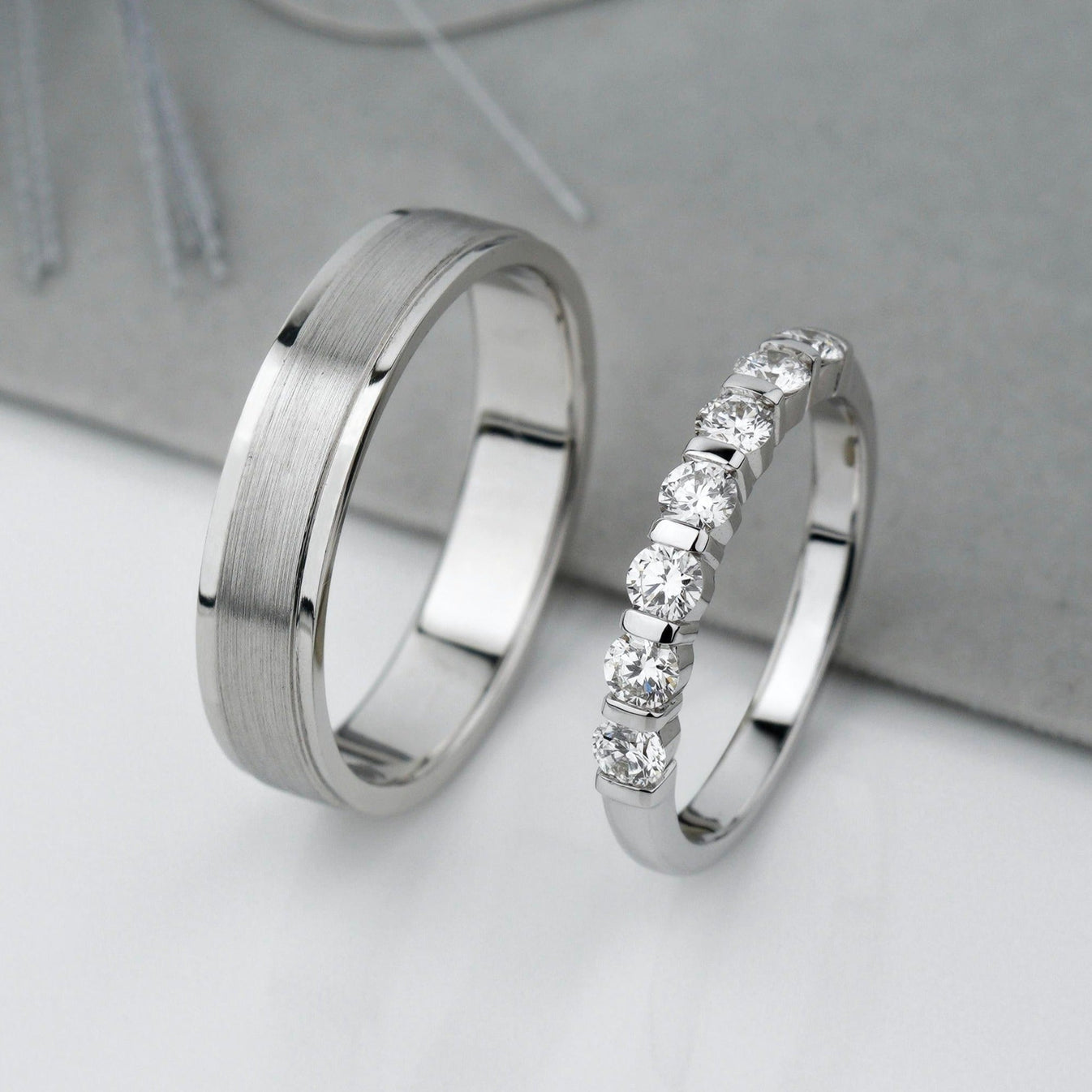 Gold wedding bands set with diamonds - couple rings couple wedding ...