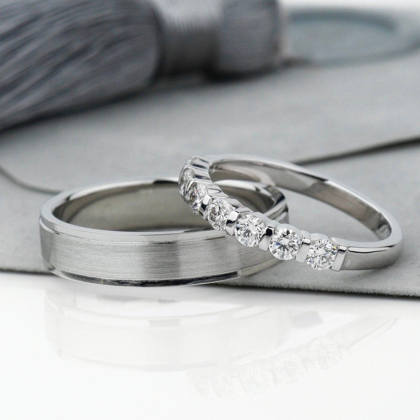 Gold wedding bands set with diamonds - couple rings couple wedding ...