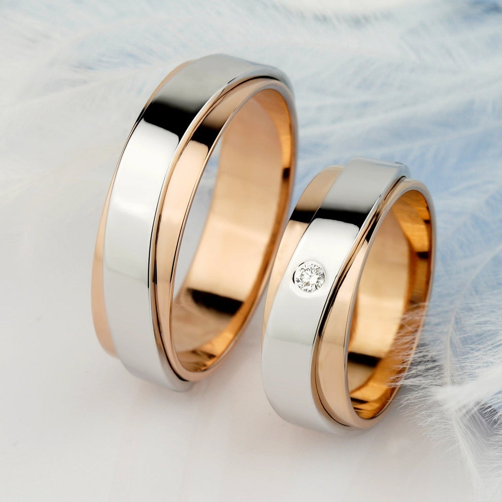 Matching couple rings set made of two colors of gold - couple rings ...