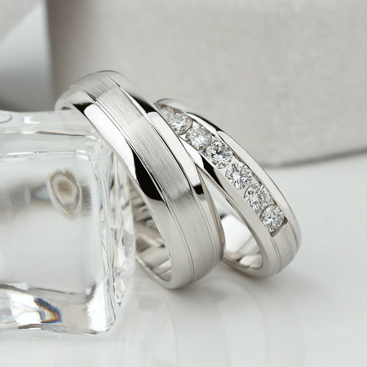 Matching wedding bands set with diamonds - couple rings couple wedding ...