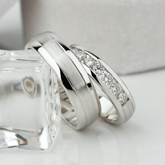 Matching wedding bands set with diamonds - couple rings couple wedding ...