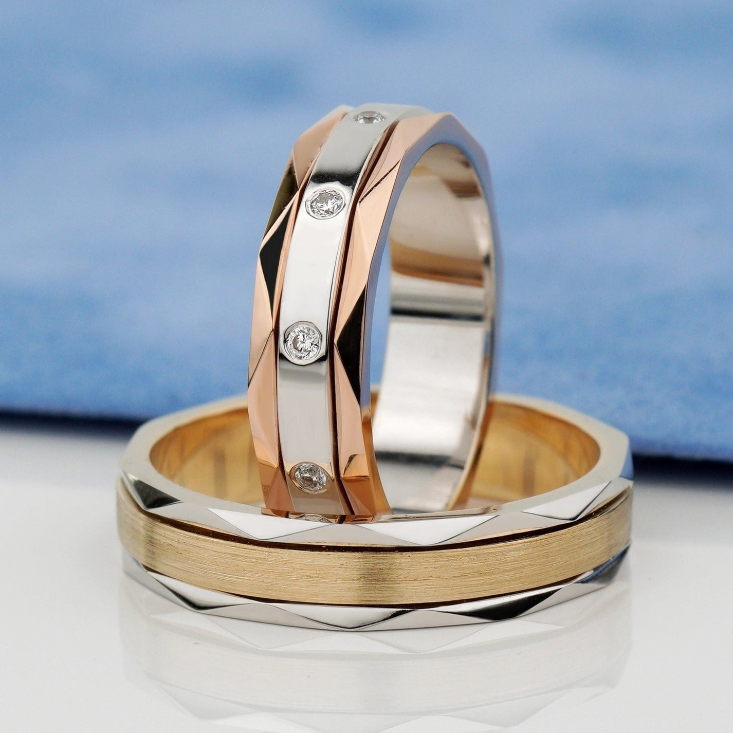 Matching wedding rings set with unique design - couple rings couple ...
