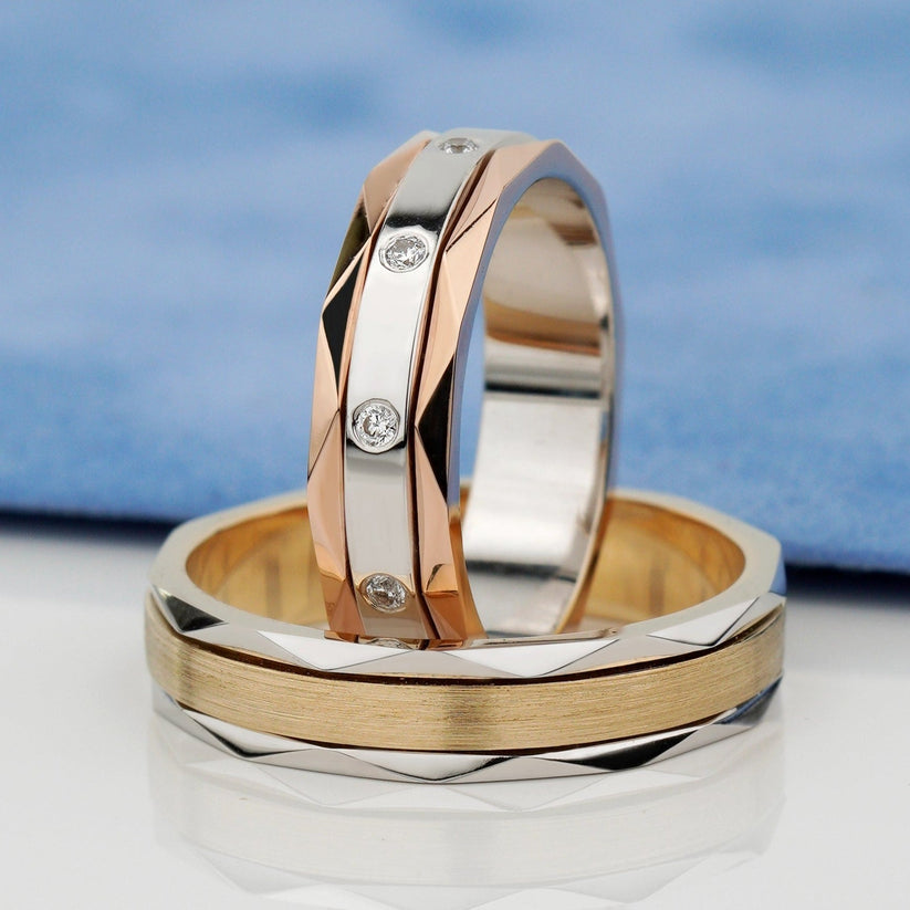 Matching wedding rings set with unique design - couple rings couple ...
