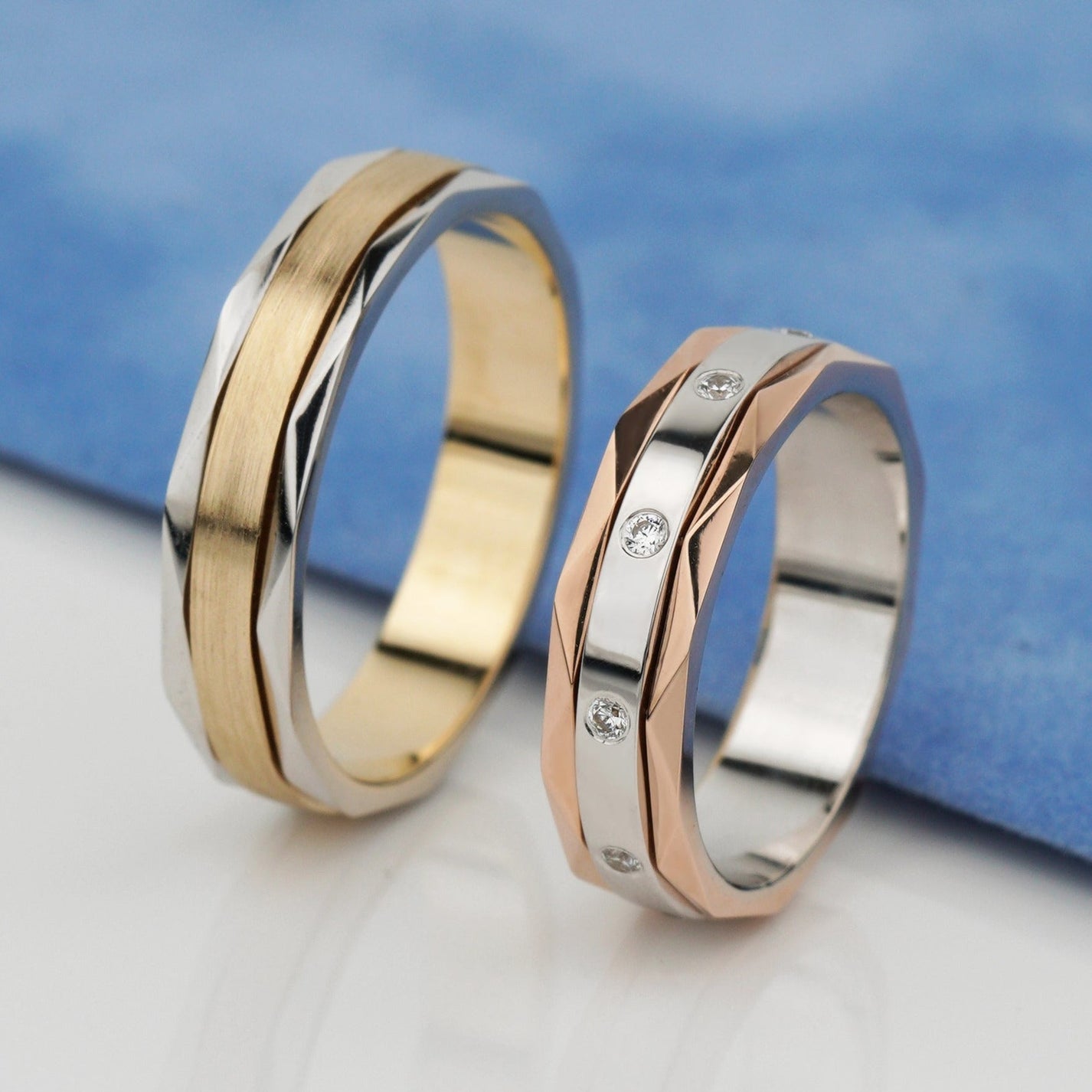 Matching wedding rings set with unique design - couple rings couple ...