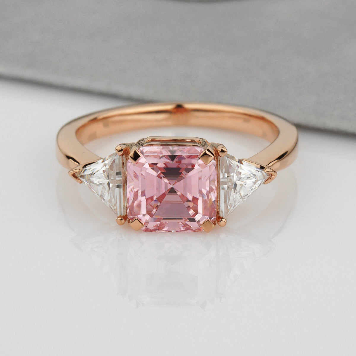 Pink moissanite engagement ring. Rose gold engagement ring ...