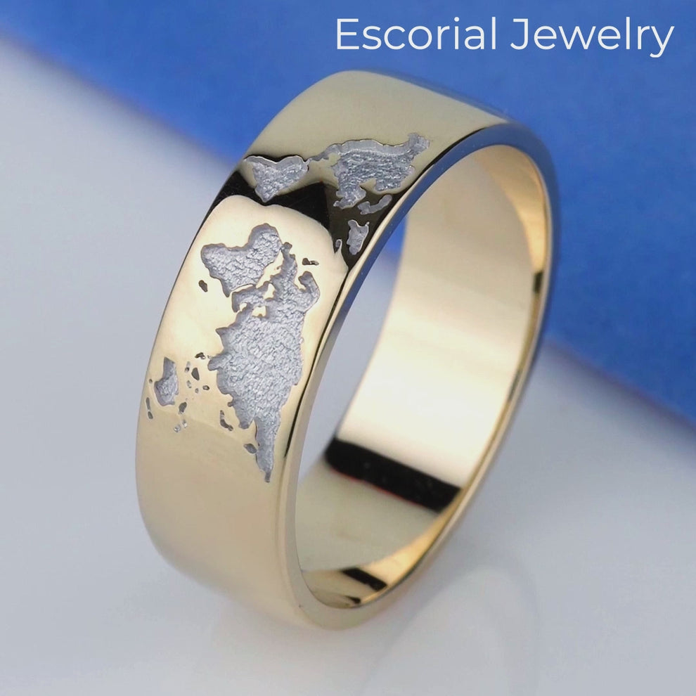 World map ring - 14k gold band gold bands gold rings escorialjewelry