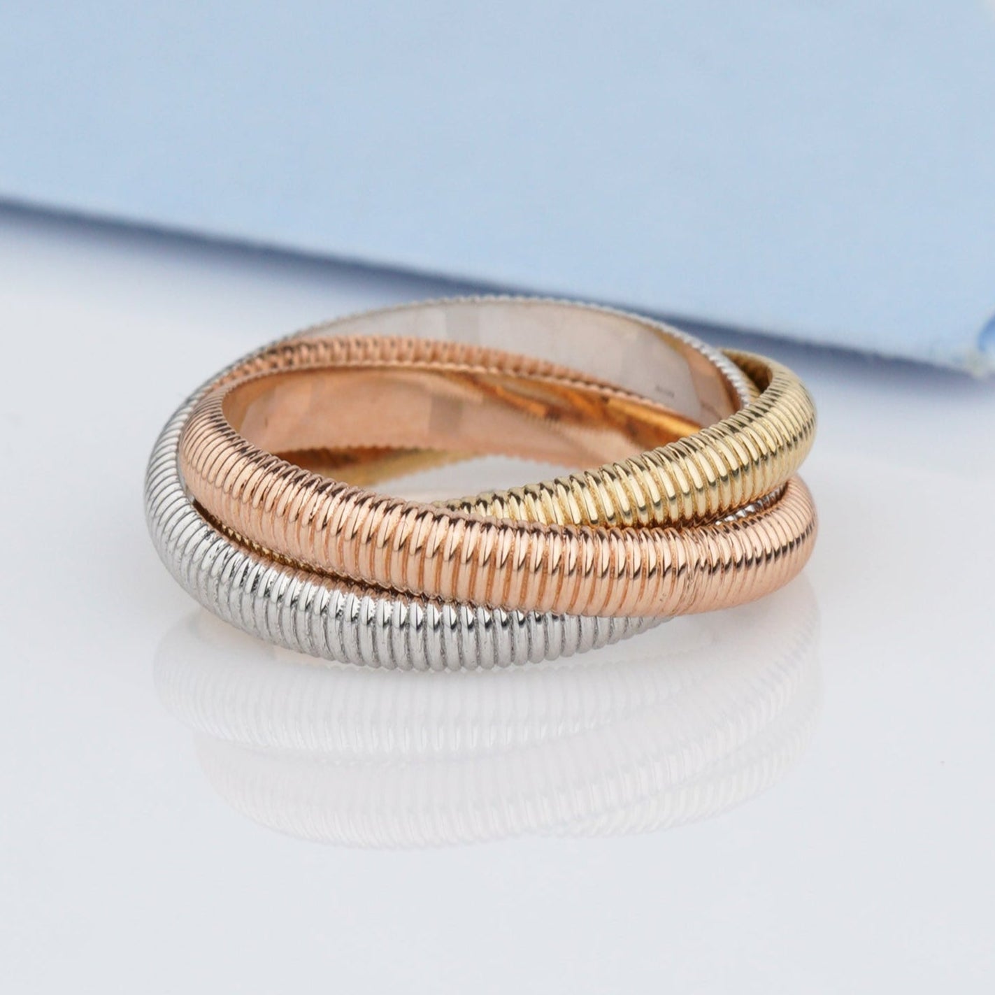 Tri Color Rolling Ring. Trinity gold ring – escorialjewelry