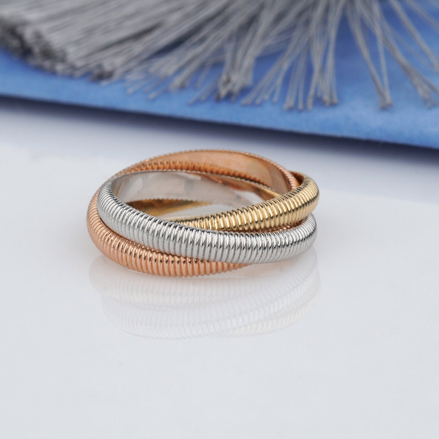 Tri Color Rolling Ring. Trinity gold ring – escorialjewelry