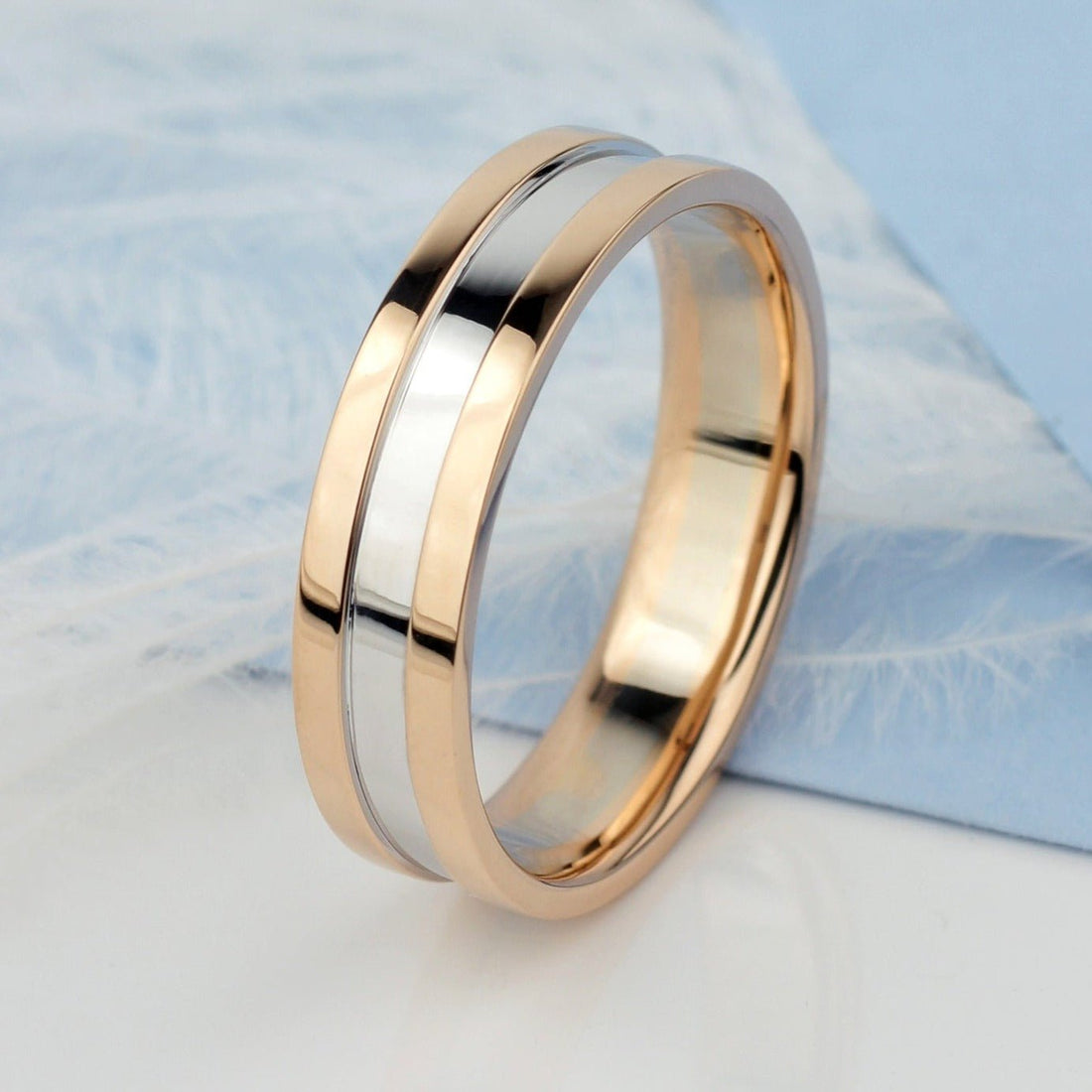 Two-tone wedding rings set with diamond in her ring - couple rings ...