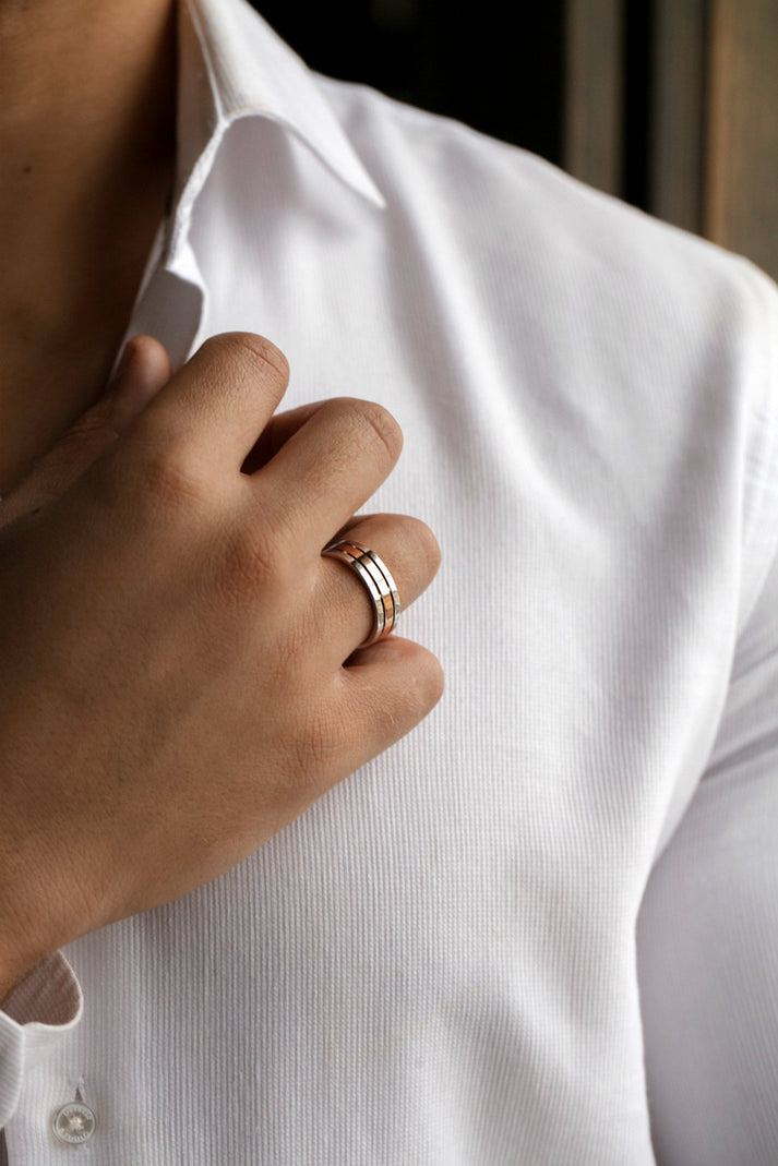 Two-tone wide wedding bands set - couple rings couple rings set couple ...