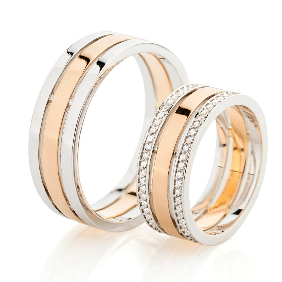 Two-tone wide wedding bands set - couple rings couple rings set couple ...