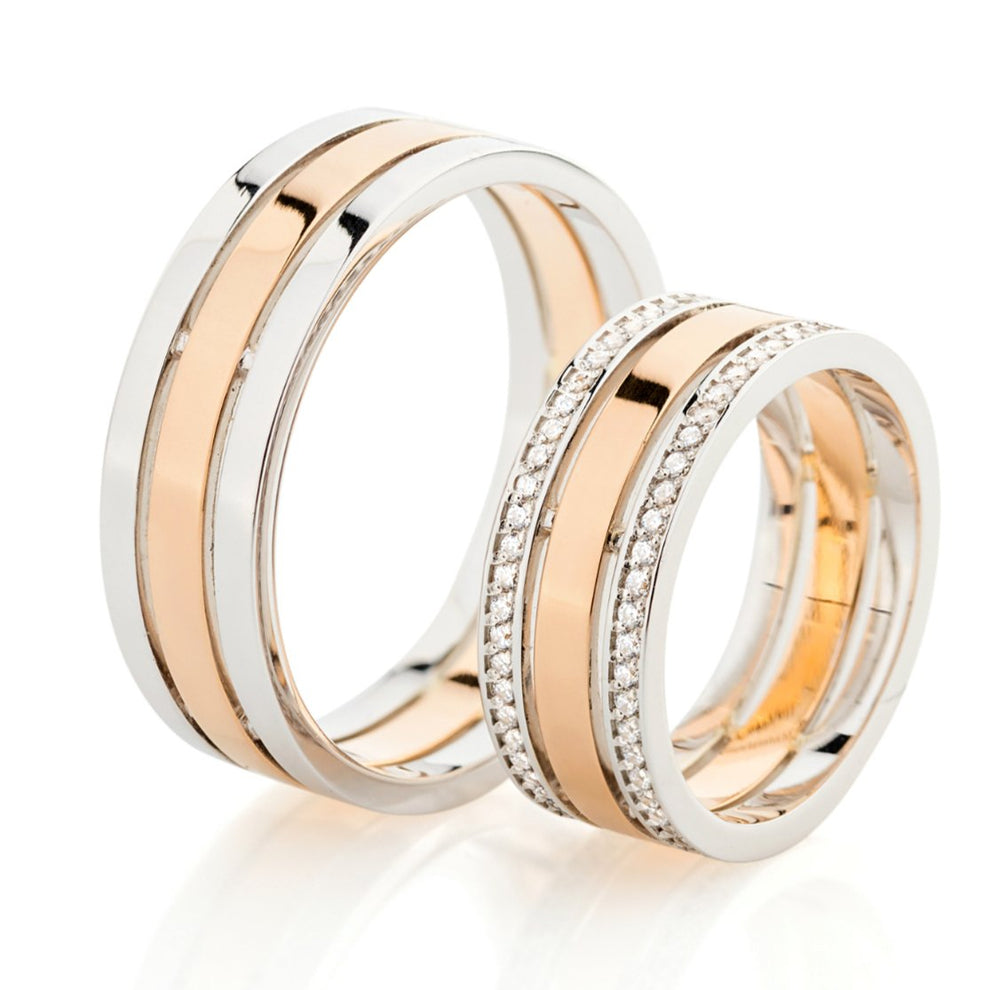 Two-tone wide wedding bands set - couple rings couple rings set couple ...