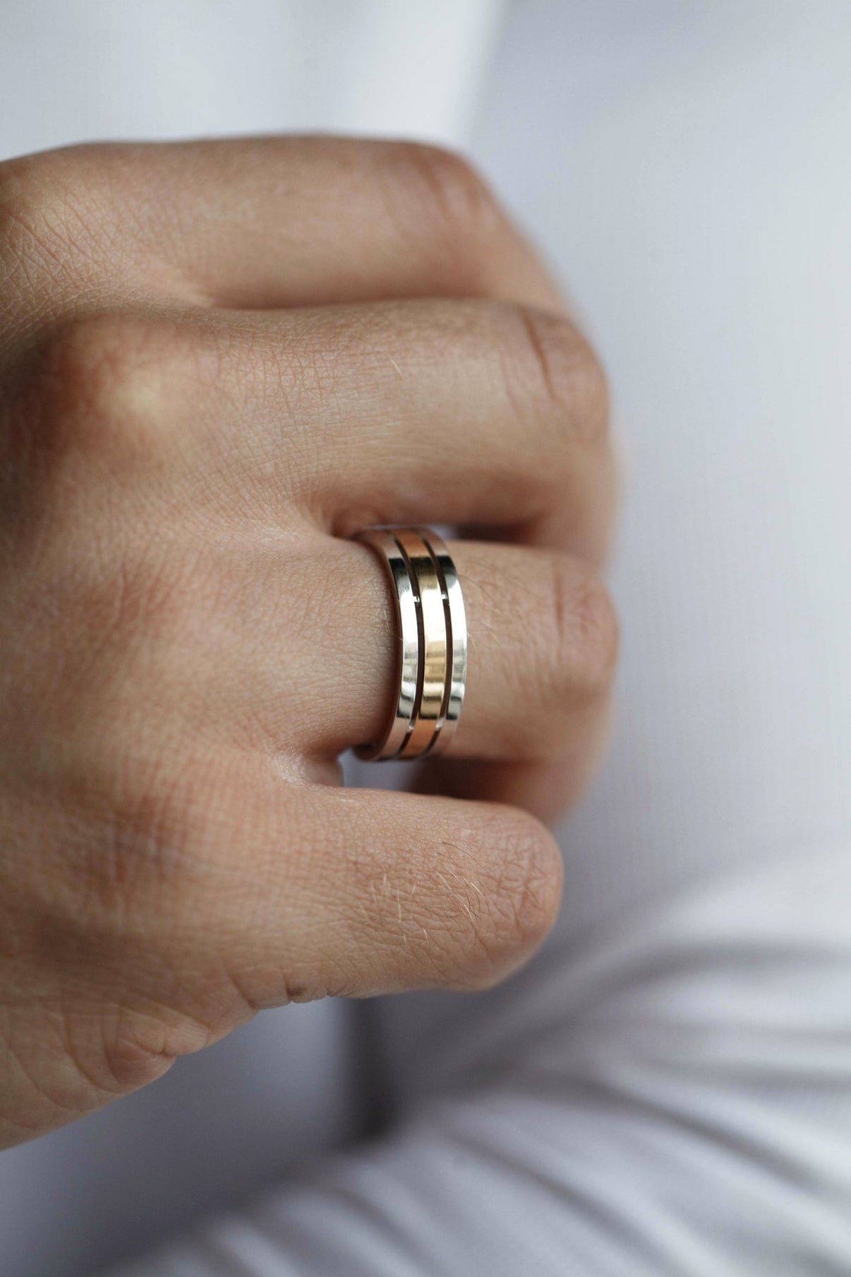 Two-tone wide wedding bands set - couple rings couple rings set couple ...