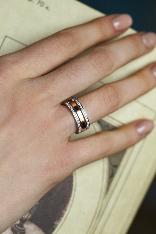 Two-tone wide wedding bands set - couple rings couple rings set couple ...