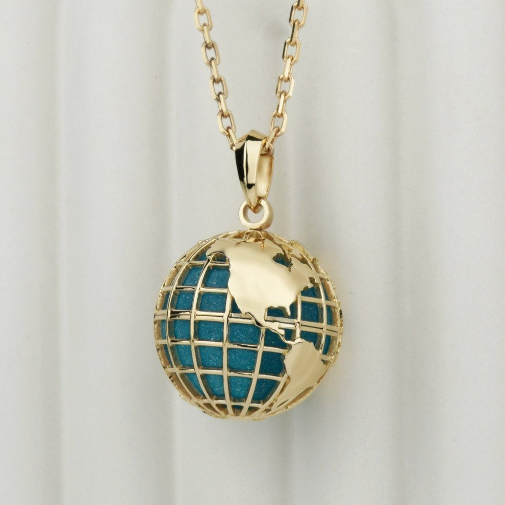 Unique Globe Pendant. World Map Necklace. - Gold Earth Necklace gold ...