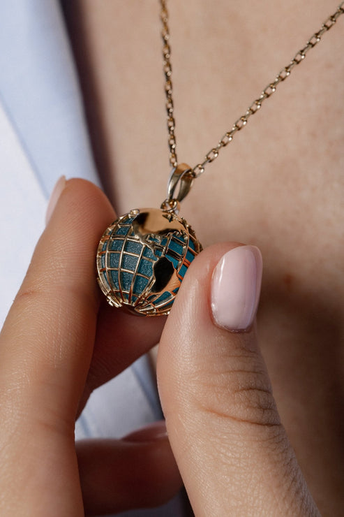 Unique Globe Pendant. World Map Necklace. - Gold Earth Necklace gold ...