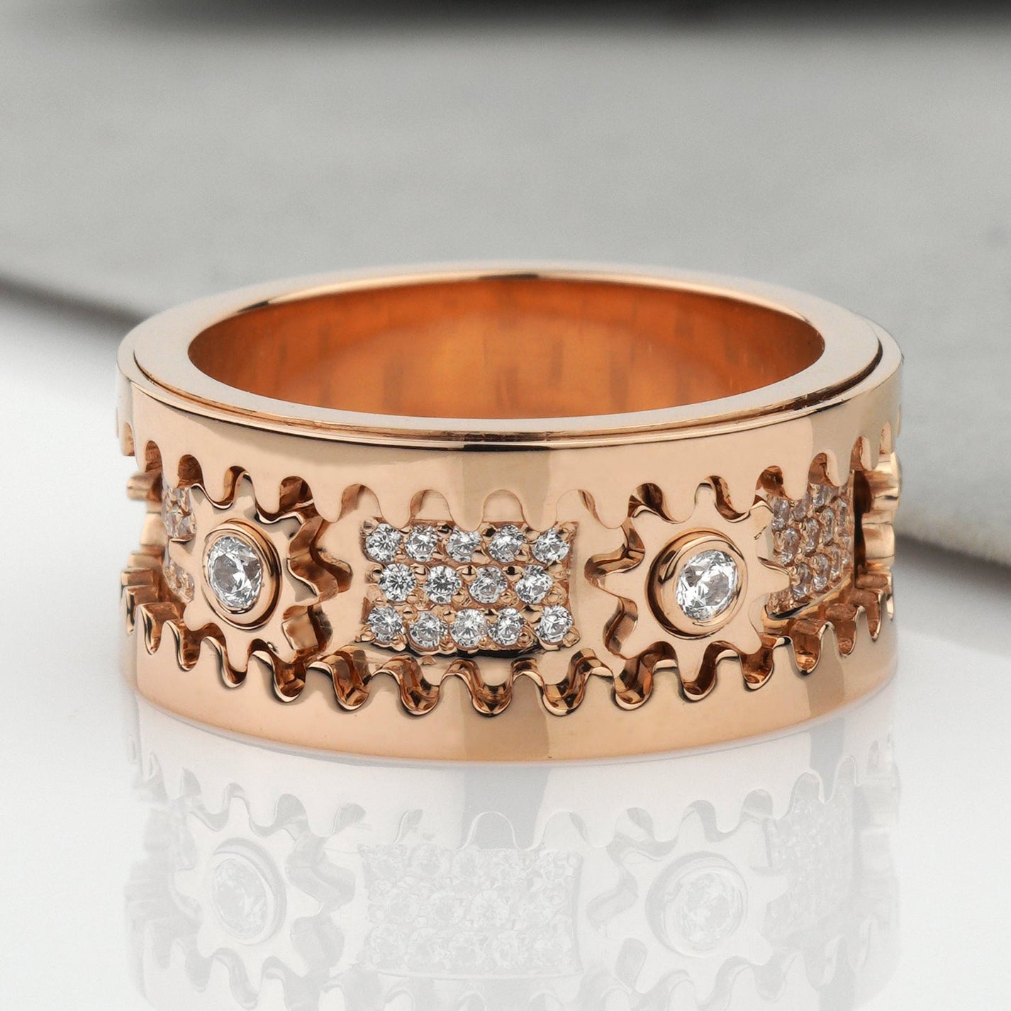 Unique gold spinner ring - 14k gold band 14k gold ring bridal ring ...
