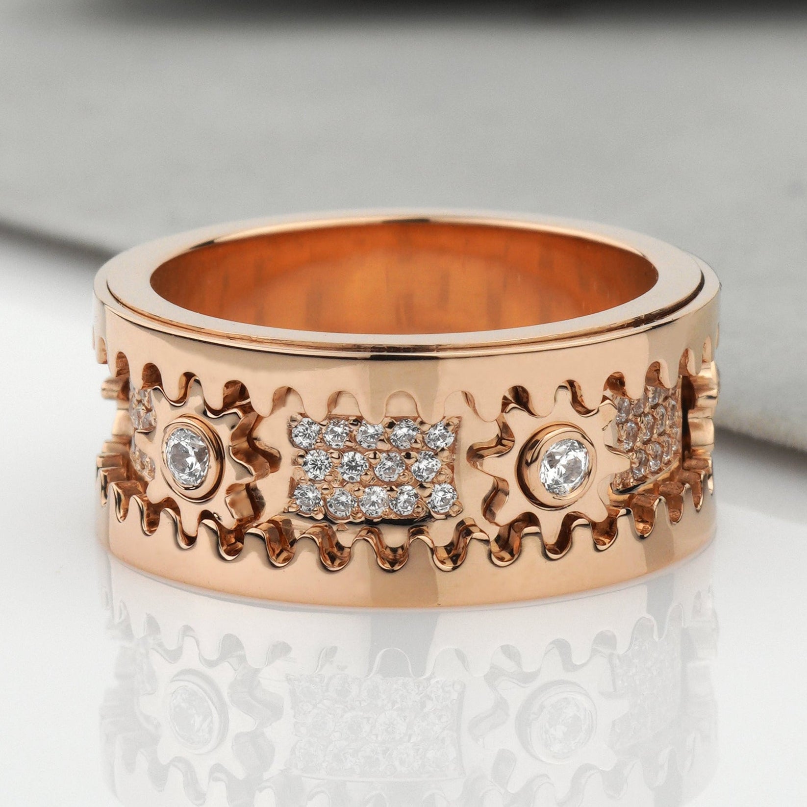 Unique gold spinner ring - 14k gold band 14k gold ring bridal ring ...