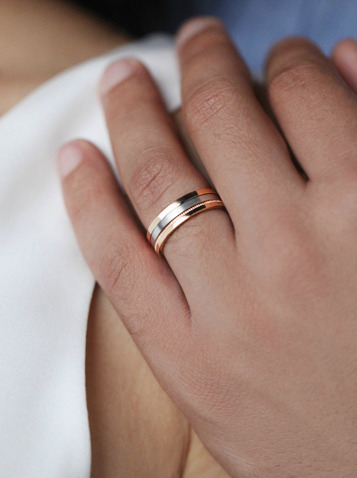 Unique two-tone mens wedding band - 14k gold band gold bands gold rings ...