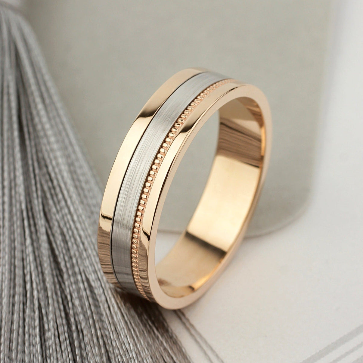 Unique two-tone mens wedding band - 14k gold band gold bands gold rings ...