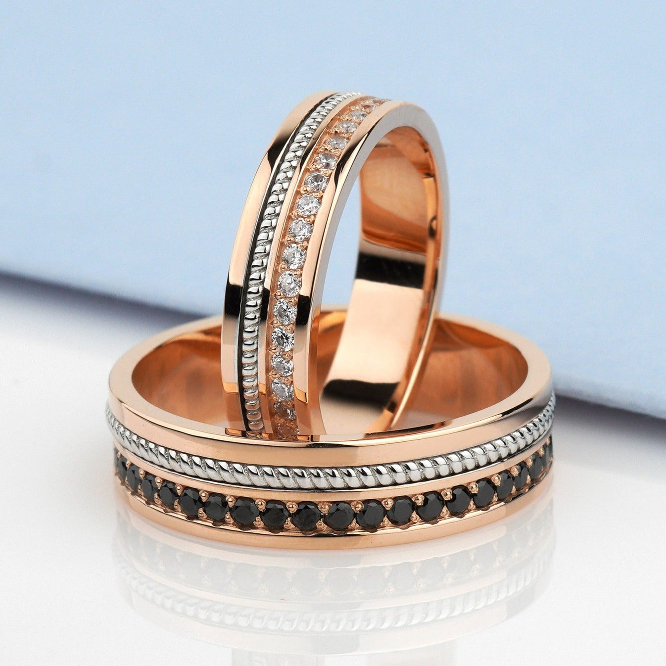 Unique wedding bands set with black and white diamonds - black diamond ...
