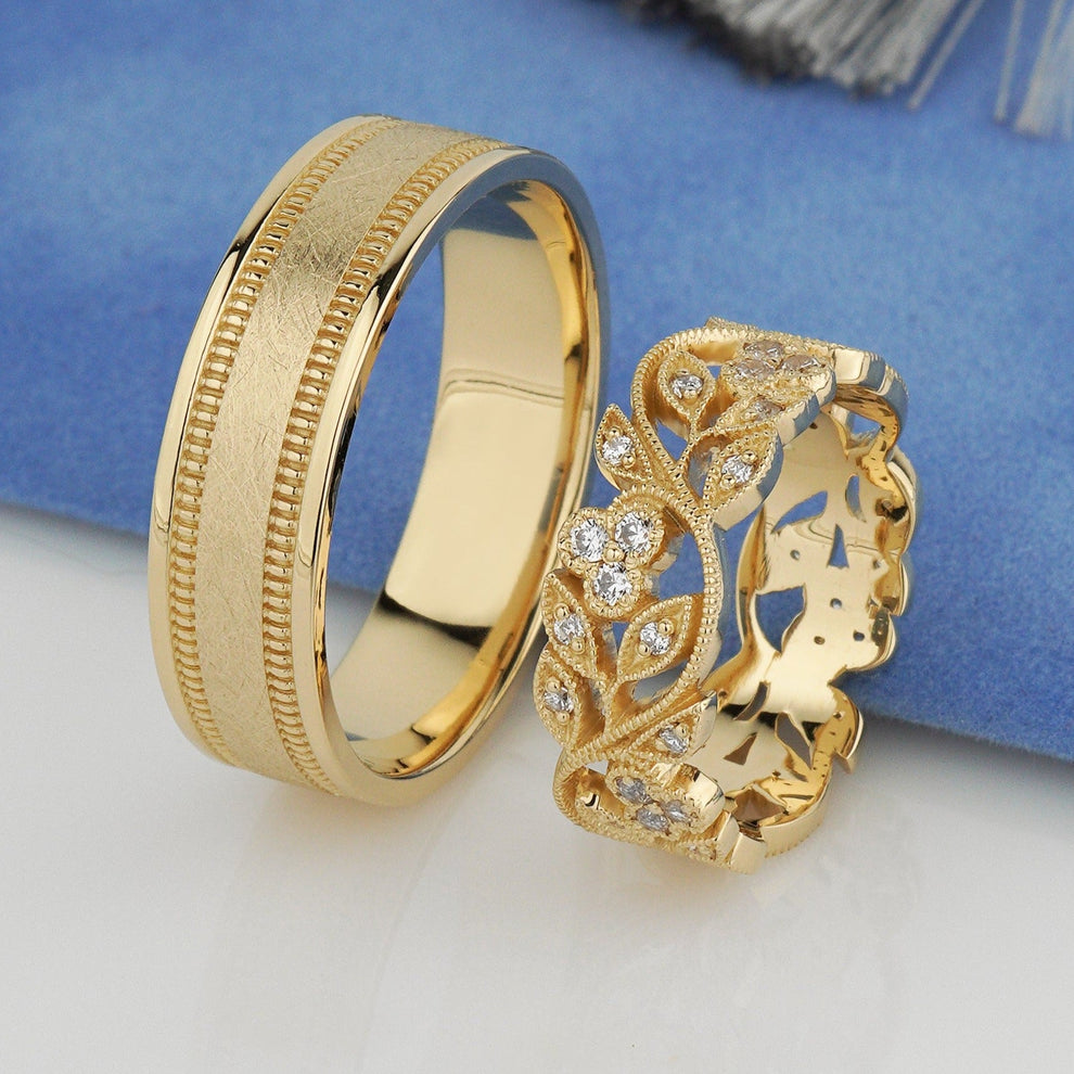 Unique wedding rings set - boho wedding ring couple rings couple ...