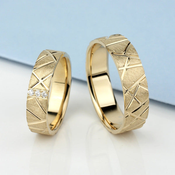 Unique wedding rings set with diamonds - couple rings couple rings set ...