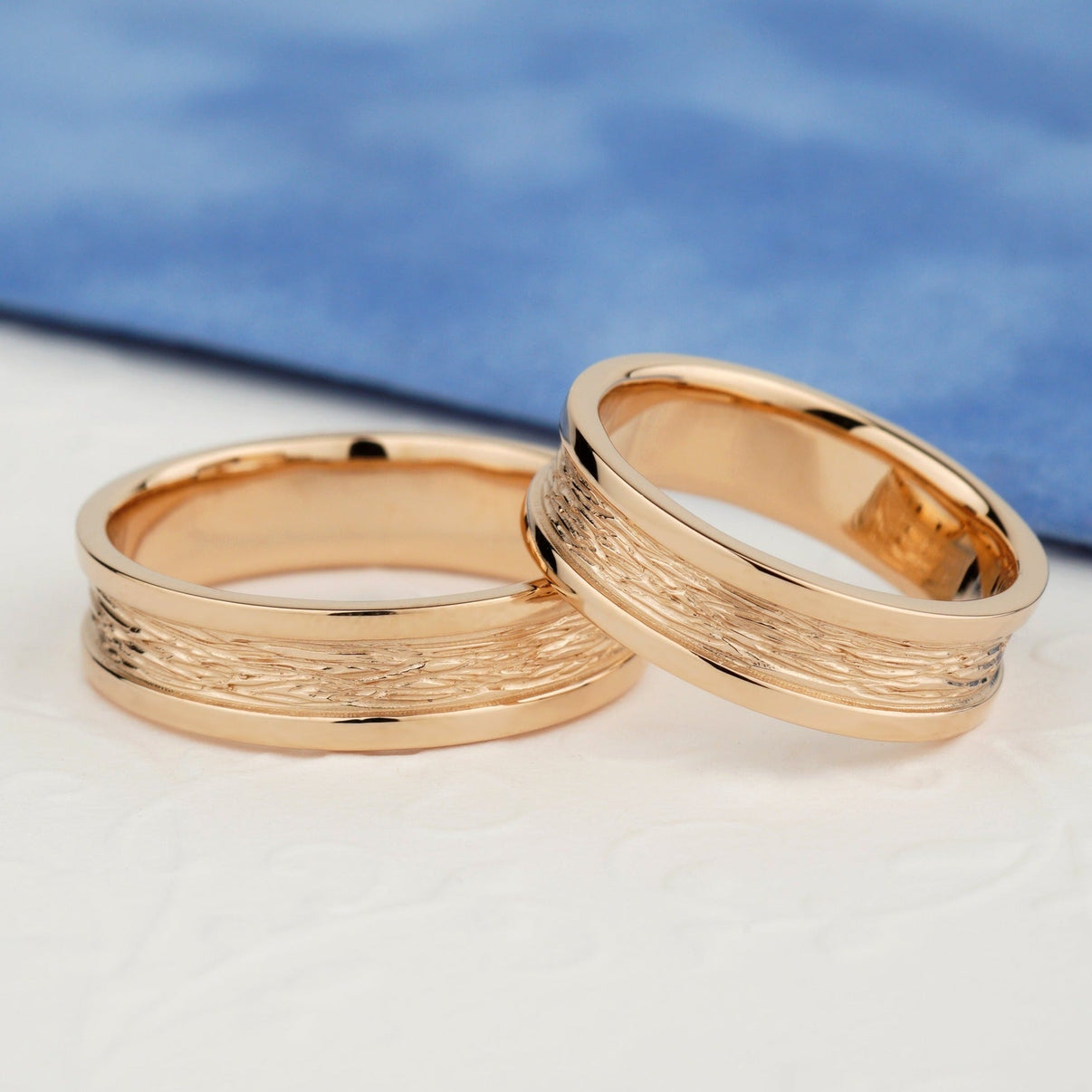 Wedding rings set with textured design - braided wedding bands couple ...