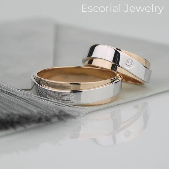 Matching couple rings set made of two colors of gold - couple rings ...